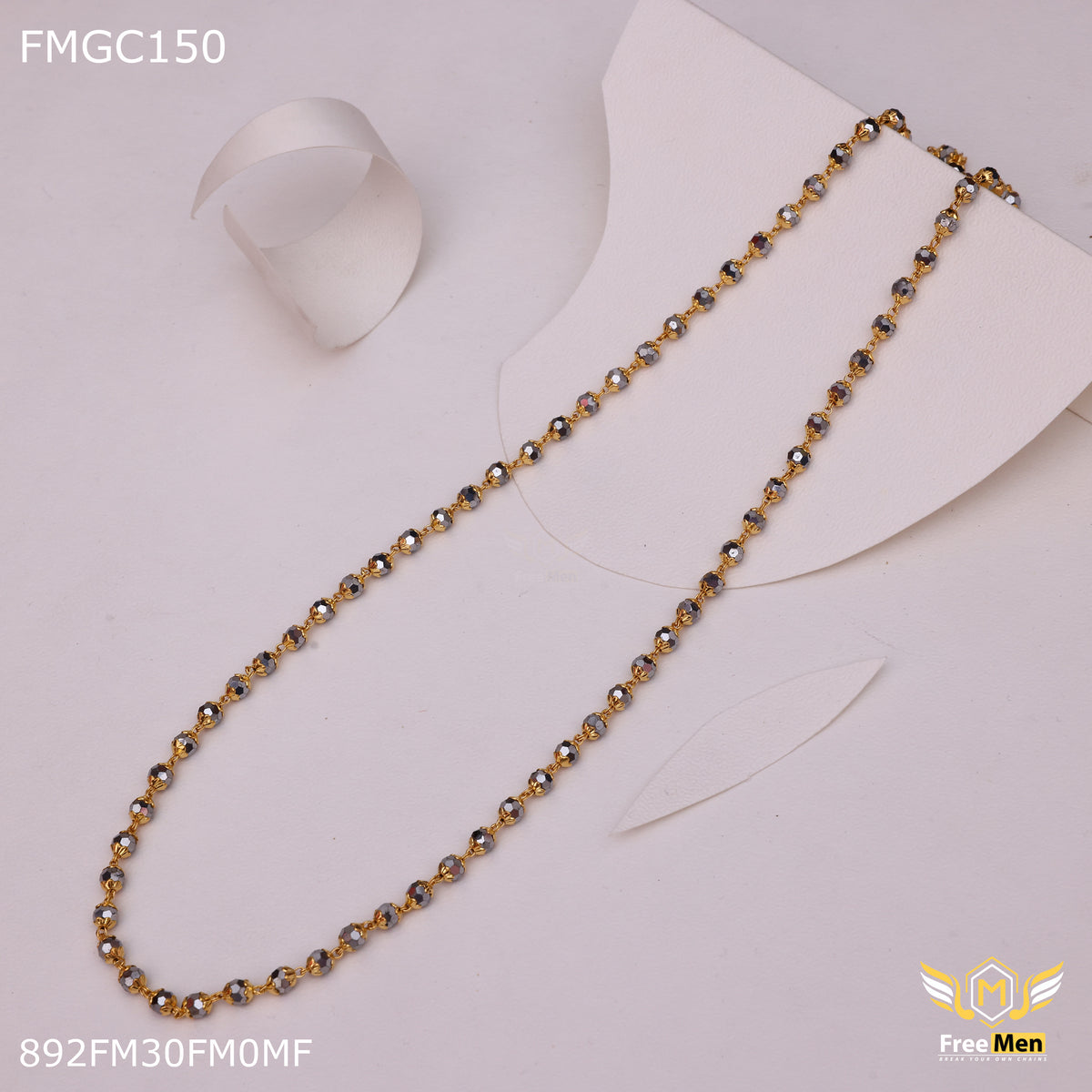 Freemen Gold Plated Black moti Chain for Men - FMGC150 – Freemen®