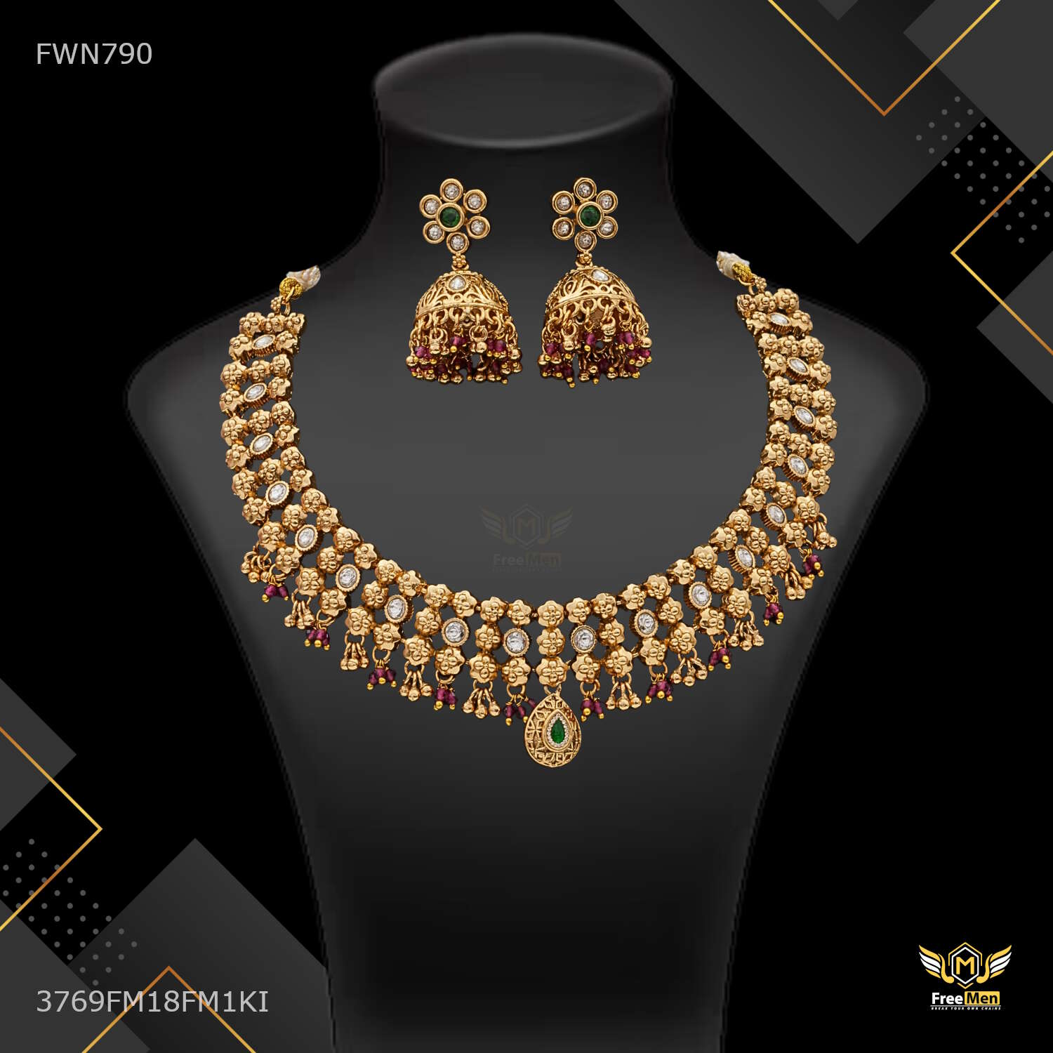 Antique Mini Flower and Mini AD Necklace with earring for women - FWN7 ...