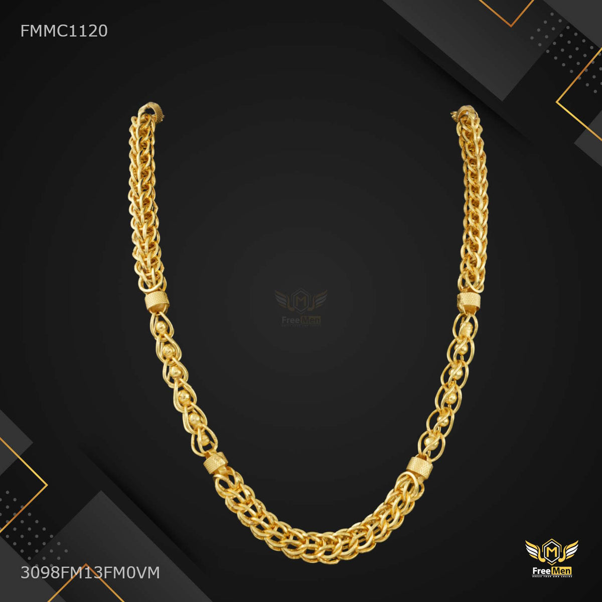Golden Ball with Ring to Ring Indo Chain for Man - FMMC1120 – Freemen®