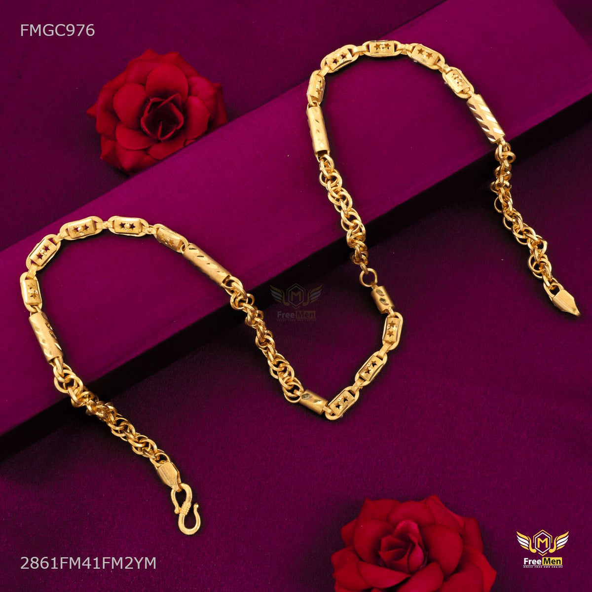 Indo Pipe with C cut Nawabi gold plated Chain - FMGC976 – Freemen®
