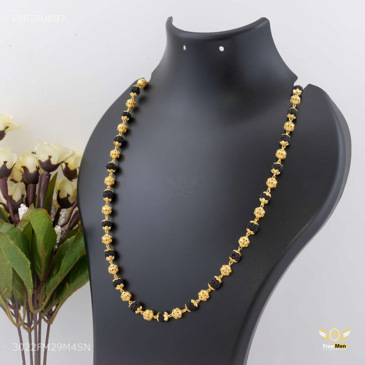 Mini Flower Golden Ball Rudraksha mala gold ball - FMGRU887 – Freemen®