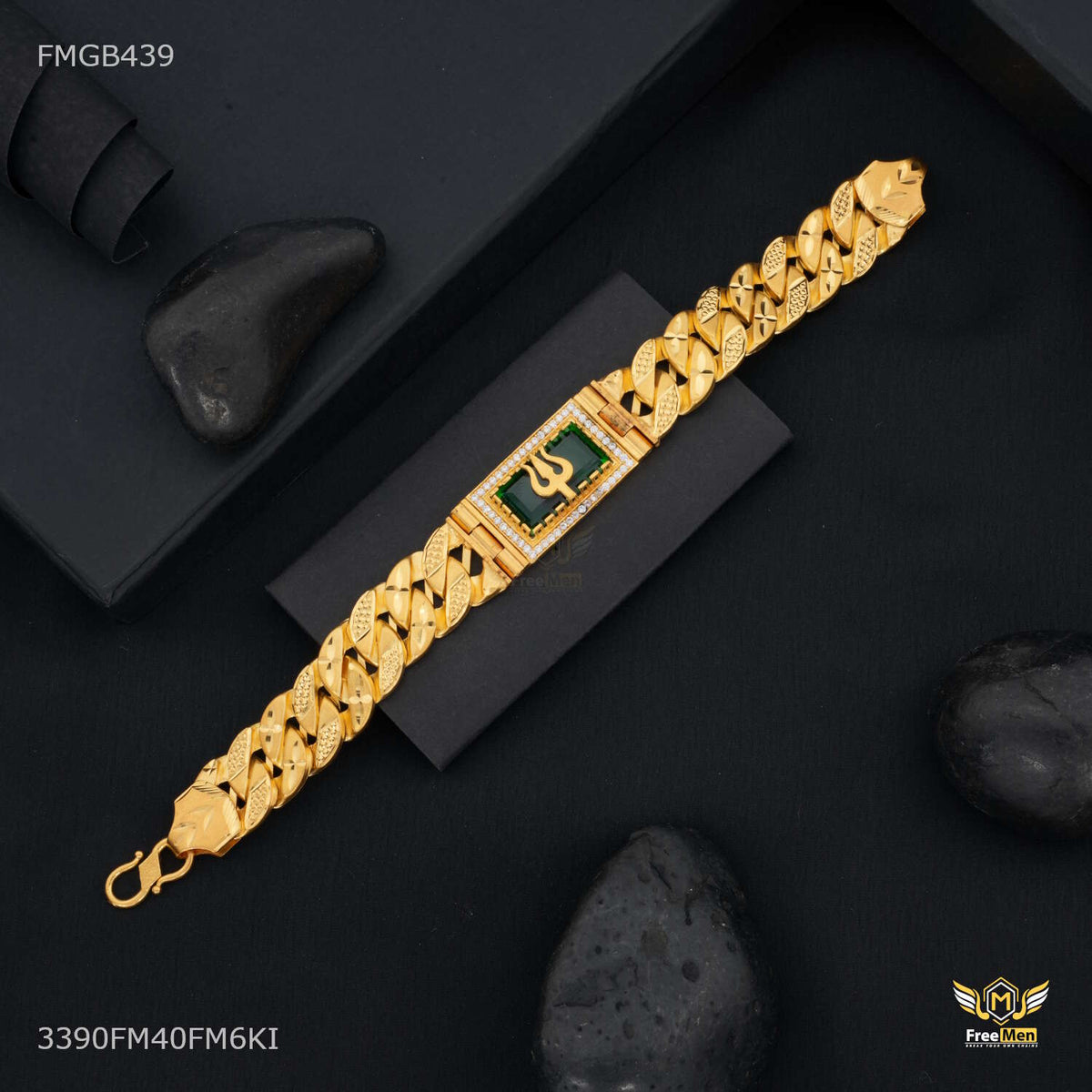 Trishul Green AD Box with Pokel Gold Plated Bracelet for Men - FMGB439 ...
