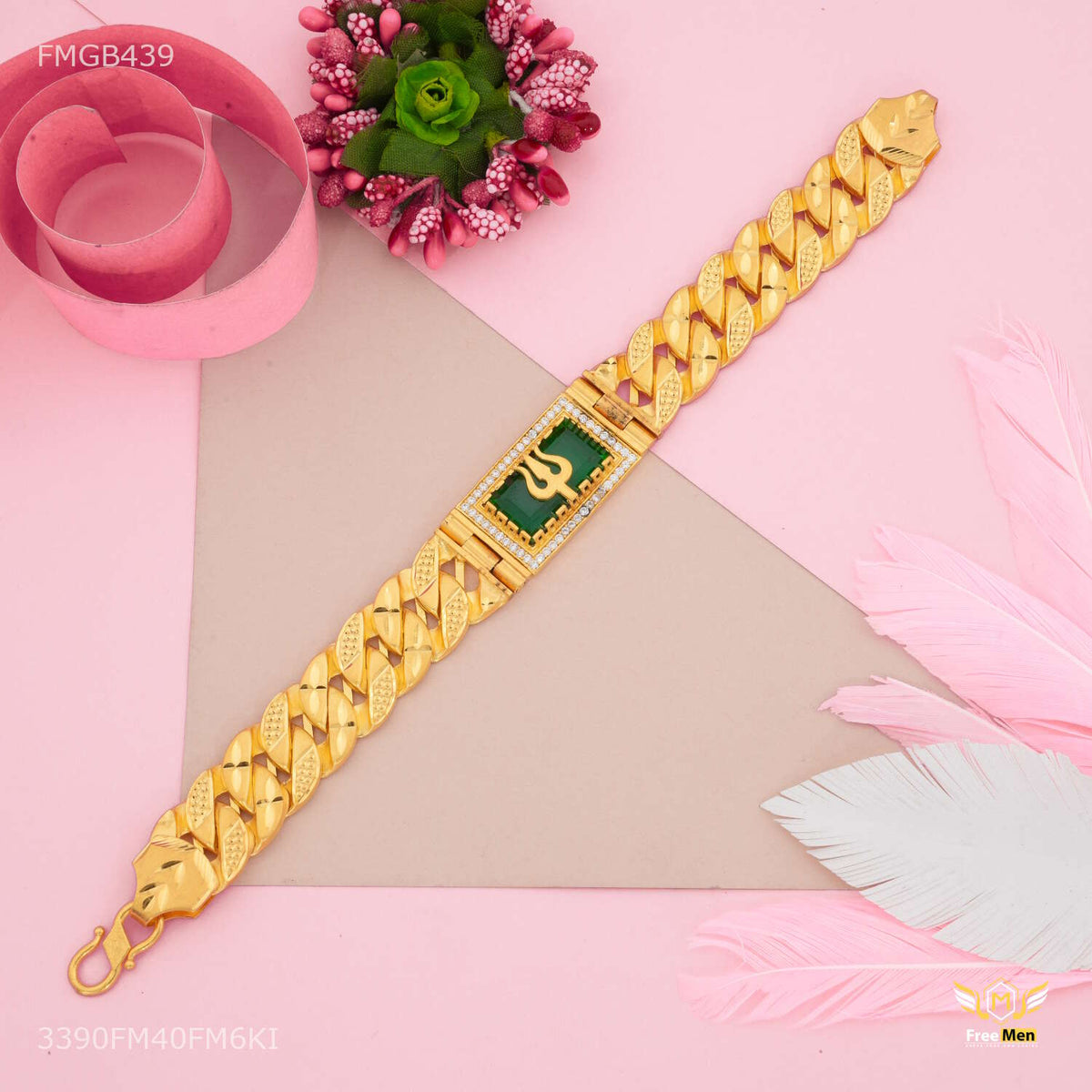 Trishul Green AD Box with Pokel Gold Plated Bracelet for Men - FMGB439 ...