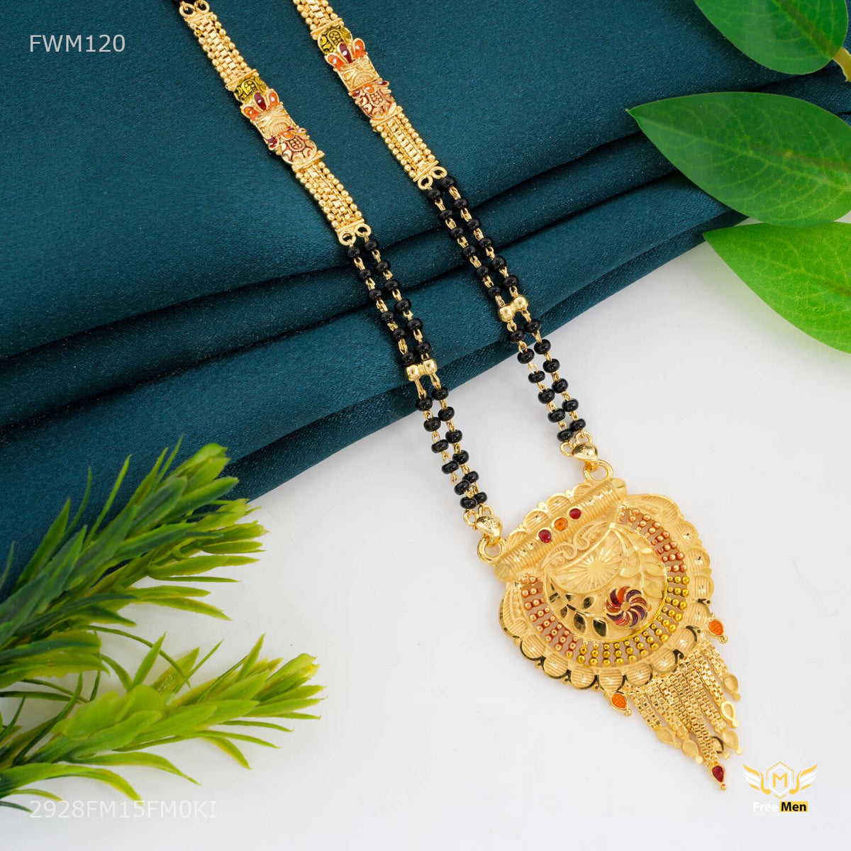Two Line Half Moon cut Golden Mangalsutra for women - FWM120 – Freemen®