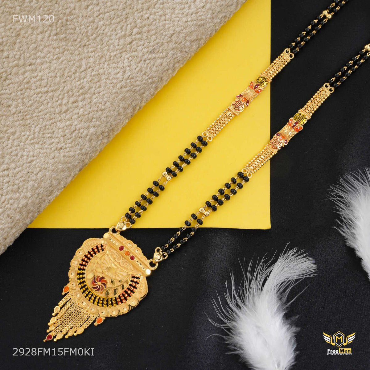Two Line Half Moon cut Golden Mangalsutra for women - FWM120 – Freemen®