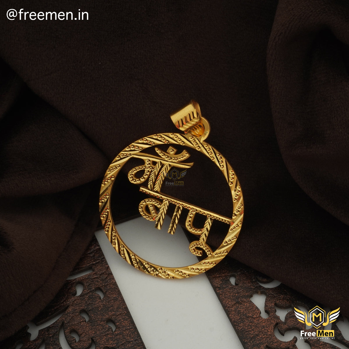 Freemen Satisfying Maa Bapu Laser Cut Gold Plated Pendant - FMG419 ...